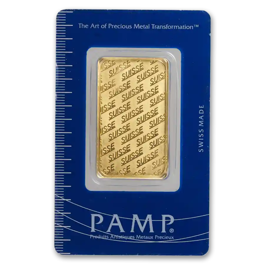 Buy 1 oz Gold Bar - PAMP Suisse Classic Design w/ Assay Card | Bullion.com