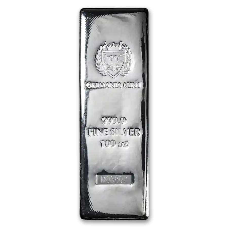 Buy 100 oz Cast Silver Germania Mint Bar | Bullion.com