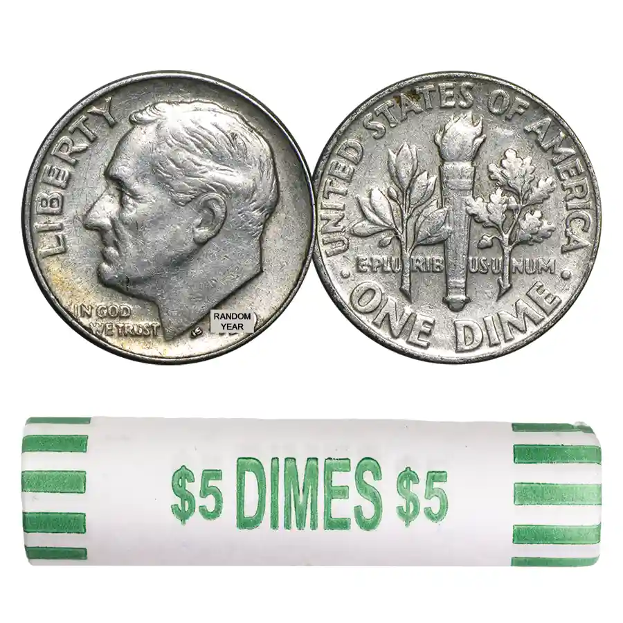 Buy 90% Silver Roosevelt Dimes - 50-Coin Roll Avg Circ | Bullion.com