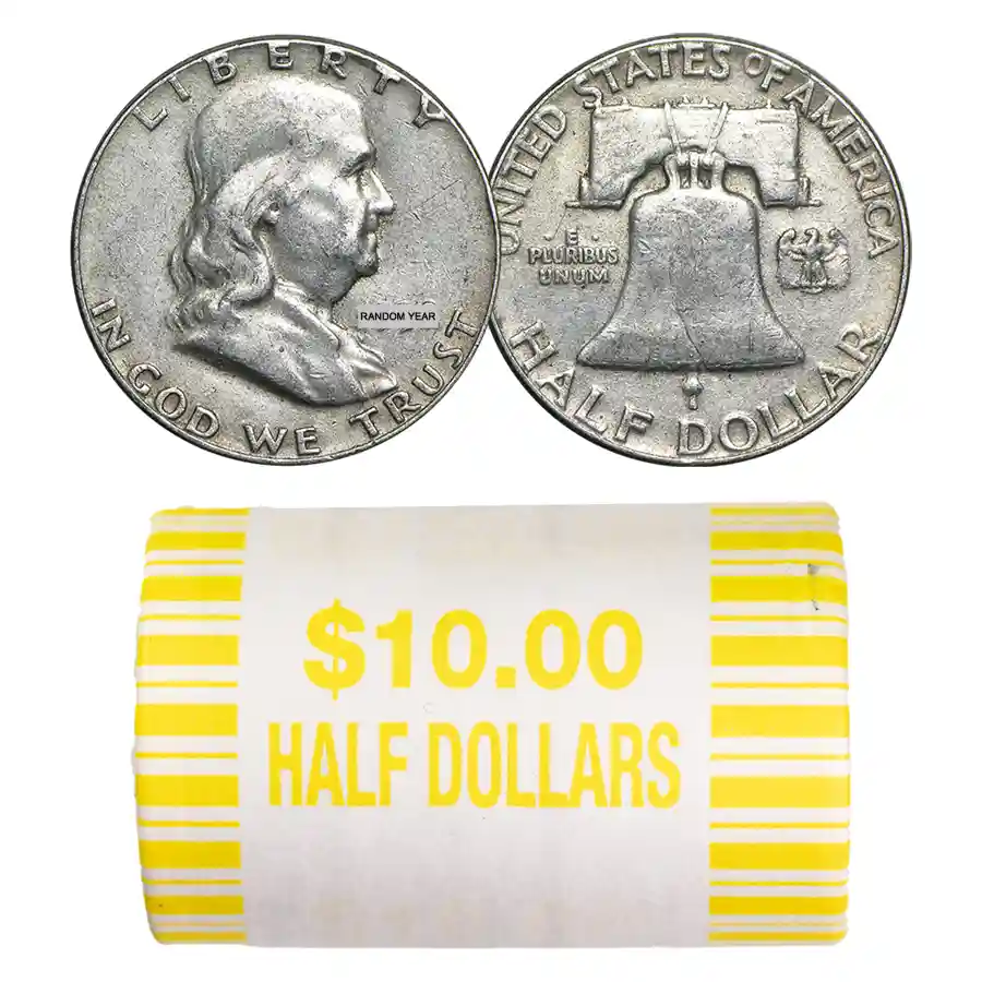 90% Silver Franklin Halves - $10 20-Coin Roll Avg Circ | Bullion.com