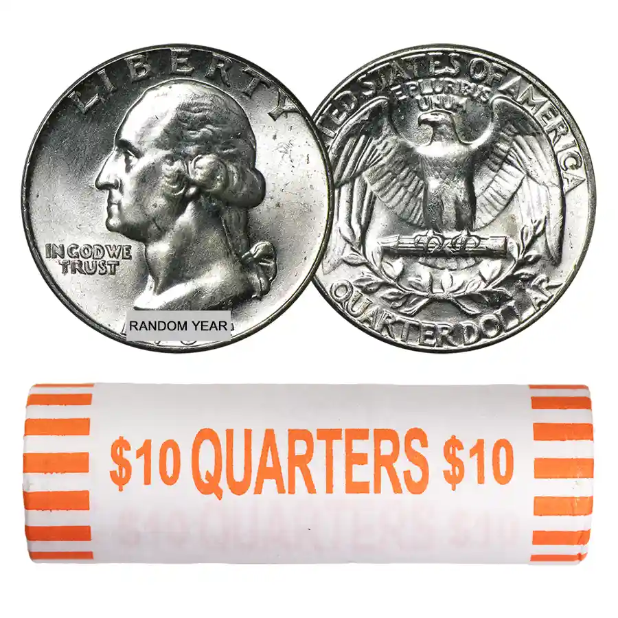 90% Silver Washington Quarters - 40-Coin Roll BU | Bullion.com