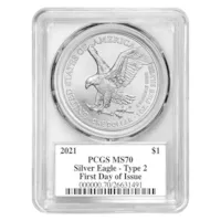 2021 American Silver Eagle (Type 2) MS-70 PCGS (FDI, Black Label ...